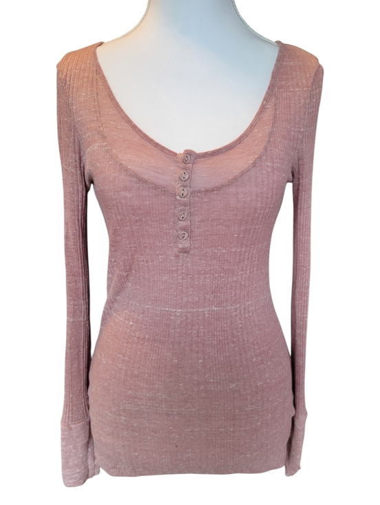 Pure Good | Tops | Pure Good Dusty Pink Ribbed Henley Long Sleeve Shirt ...